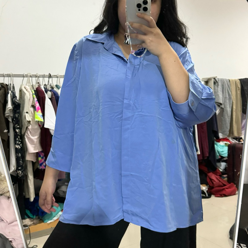 Jual Baby Blue Half Sleeve Blouse (tag cut) | Shopee Indonesia