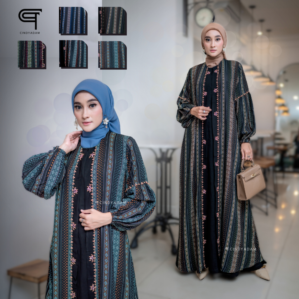 Jual CINDYADAM - Gamis Hitam Printing Mewah | GT010 | Shopee Indonesia