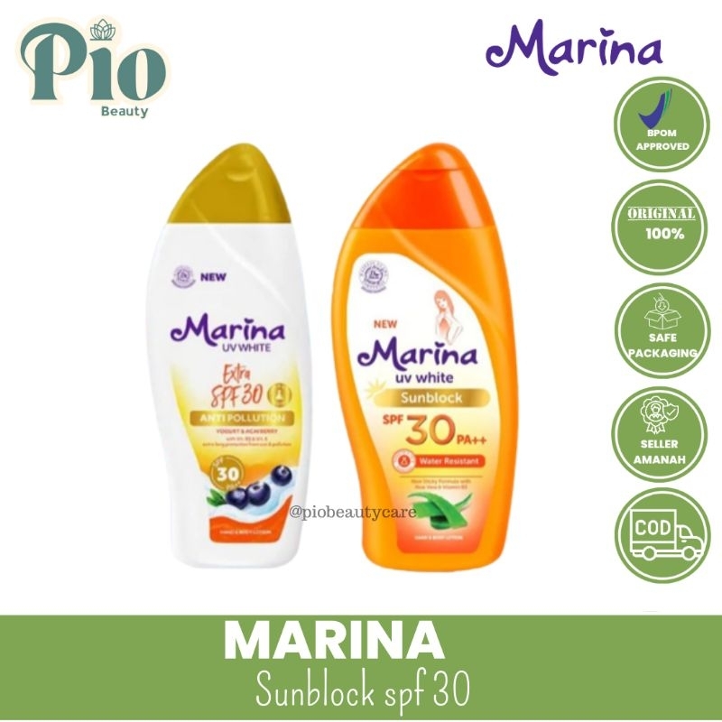 Jual Marina Uv White SUNBLOCK SPF 30 PA++ 85ML (warna oren) | Shopee ...