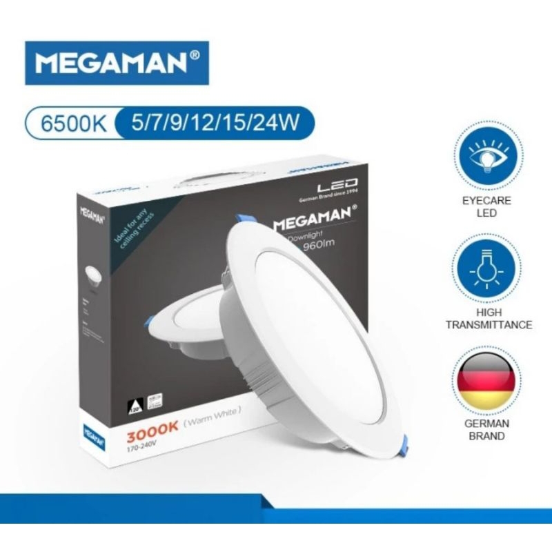 Jual Downlight Megaman Led German Brand Warna Putih 5W,7W,9w,12w,15w, 24w | Shopee Indonesia