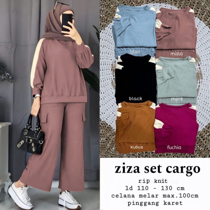 Jual Ziza Set Cargo Set Atasan + Celana Cargo Baju Setelan Wanita Bahan ...