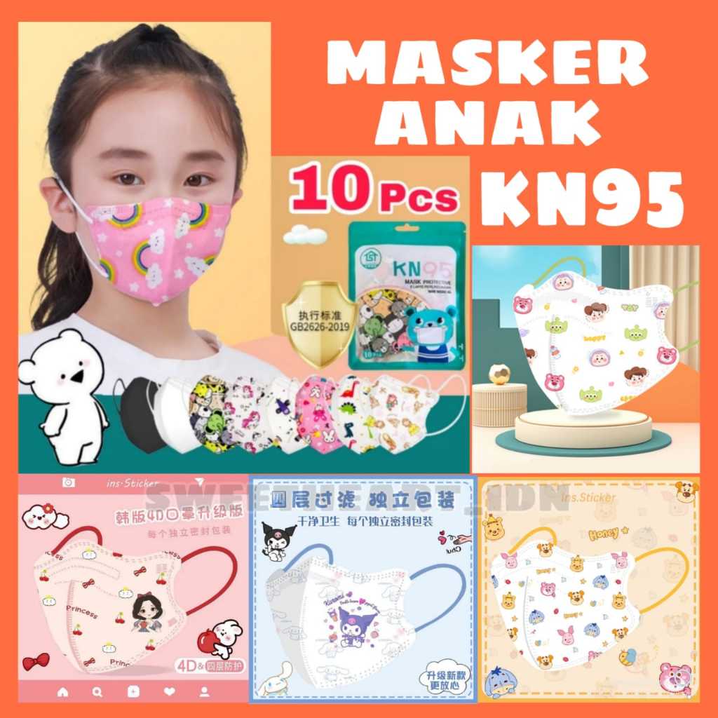 Jual MASKER ANAK KN95 10 PCS 5 LAPISAN MOTIF KARAKTER LUCU / MASKER ...