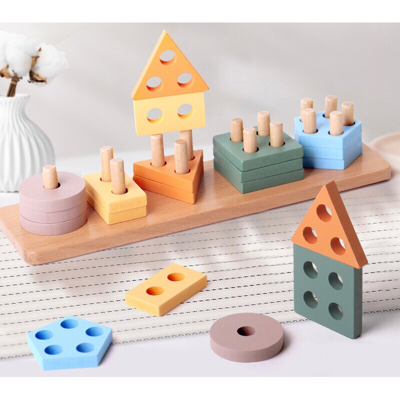 Jual Mainan Edukasi Menara Geometry Basic Shape Sorting 5in1 Geo Pillar ...