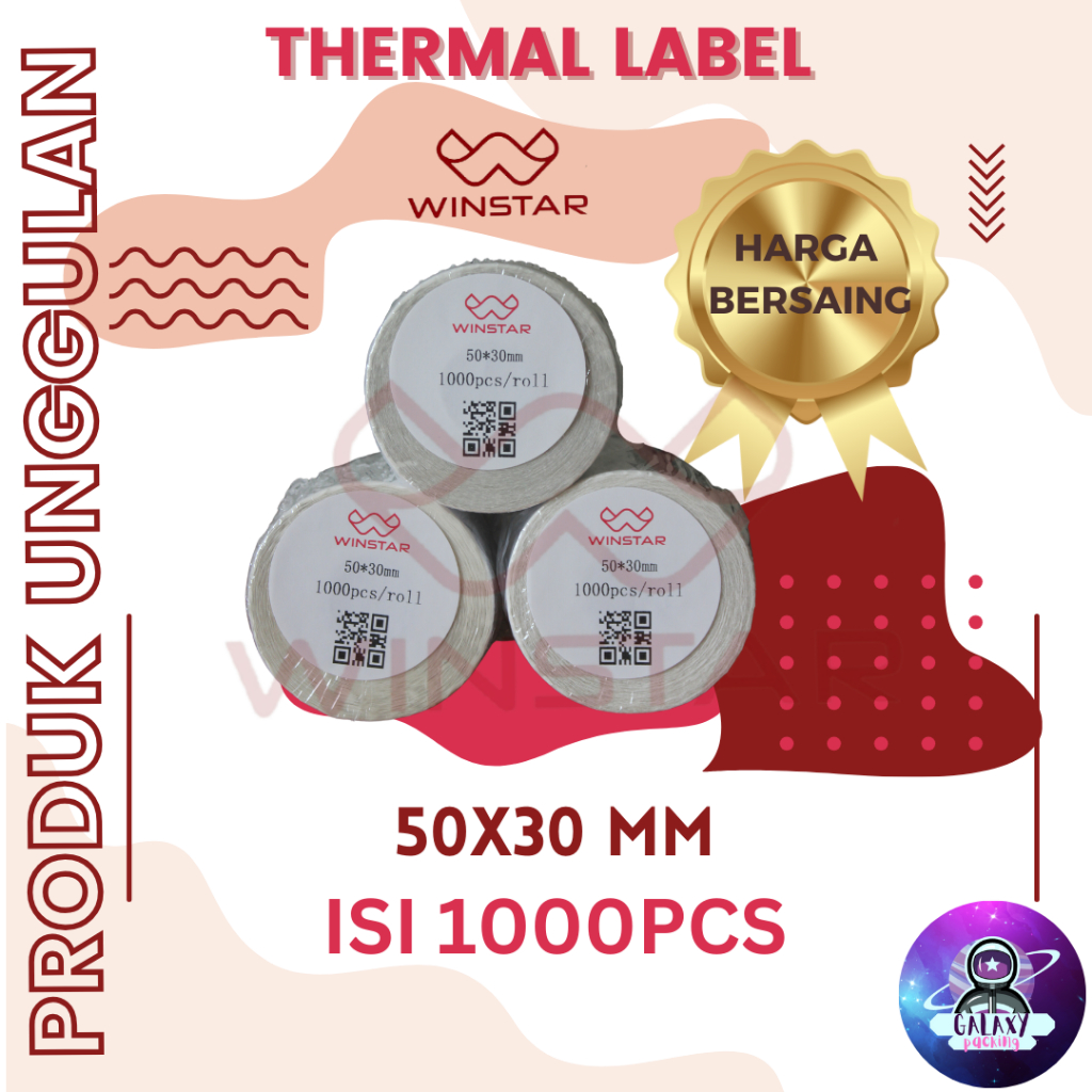 Jual LABEL STICKER THERMAL 50x30 ISI 1000 LEMBAR CUP Label barcode ...