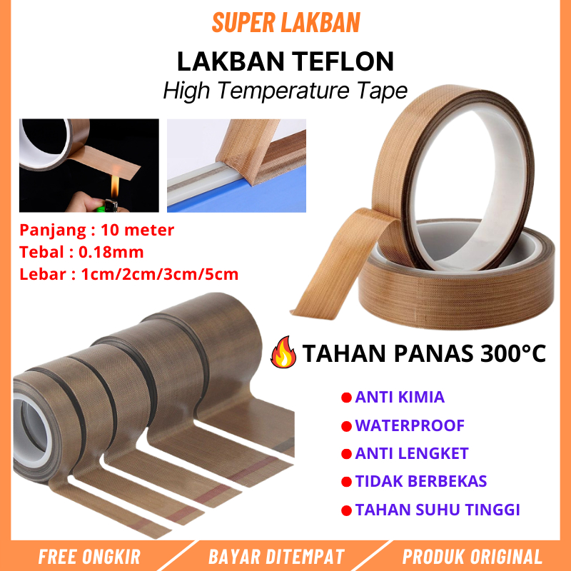 Jual Lakban Isolasi Tahan Panas 300C Teflon Tape PTFE Coklat Selotip ...