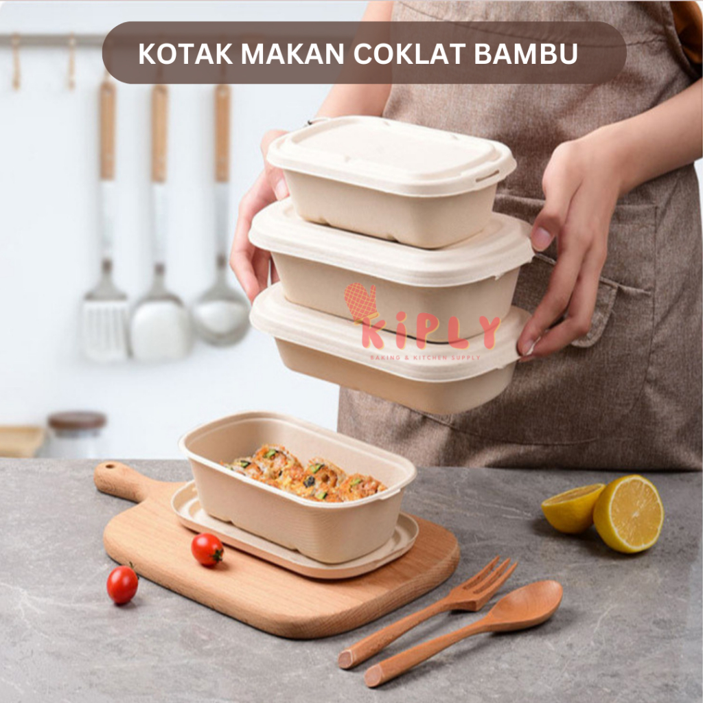 Jual Kotak Makan Coklat Bambu/Tempat Makan Bento Cake Korea/Bagasse Korean Lunch Box Bento ...