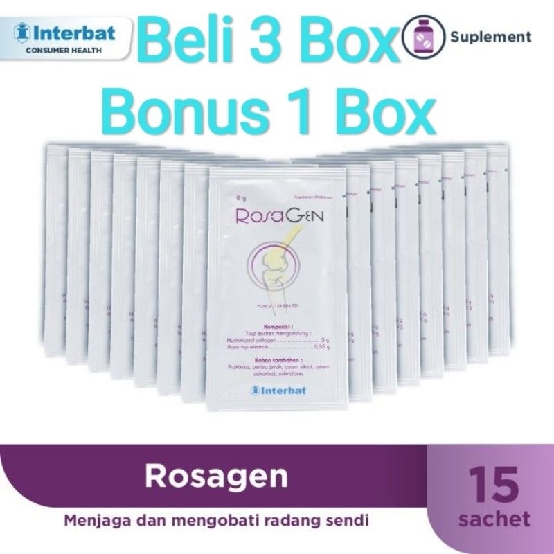 Jual Rosagen Sachet Isi 15 Original Suplemen Sendi Otot Dan Tulang ...