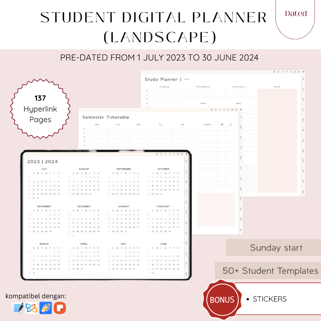 Jual DIGITAL STUDENT PLANNER Dated tahun 2023-2024 (LANDSCAPE)/Buku ...