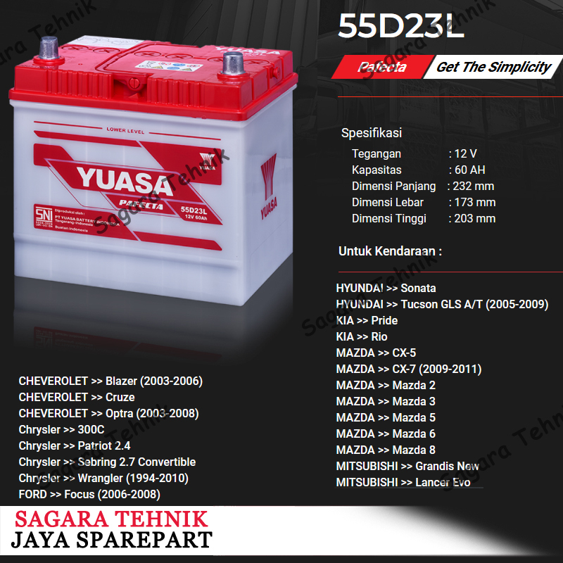 Jual Yuasa Aki Mobil 55D23L 60 Ah BLAZER FOCUS HYUNDAI SONATA MAZDA CAMRY VELFLFIRE RAV4 ...