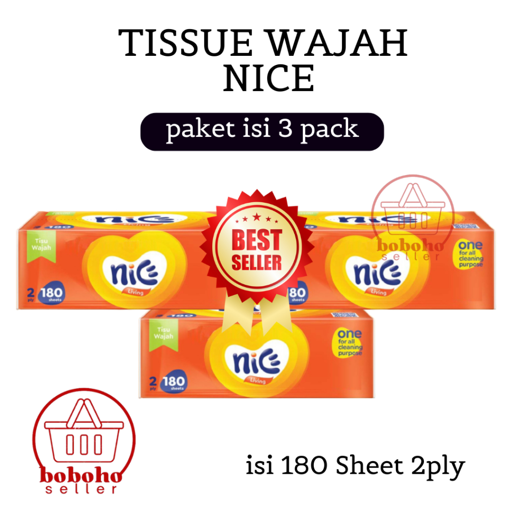 Jual ( Paket Isi 3 ) Tissue Nice Tisue Wajah Tisu 2ply Tisue 180 sheets ...