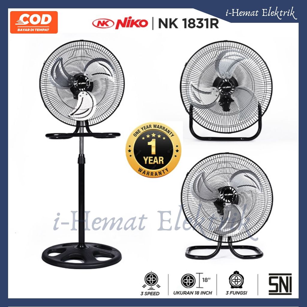 Jual Kipas Angin Besi Tornado Turbo 18 inch Niko 3 in 1 Meja Duduk ...