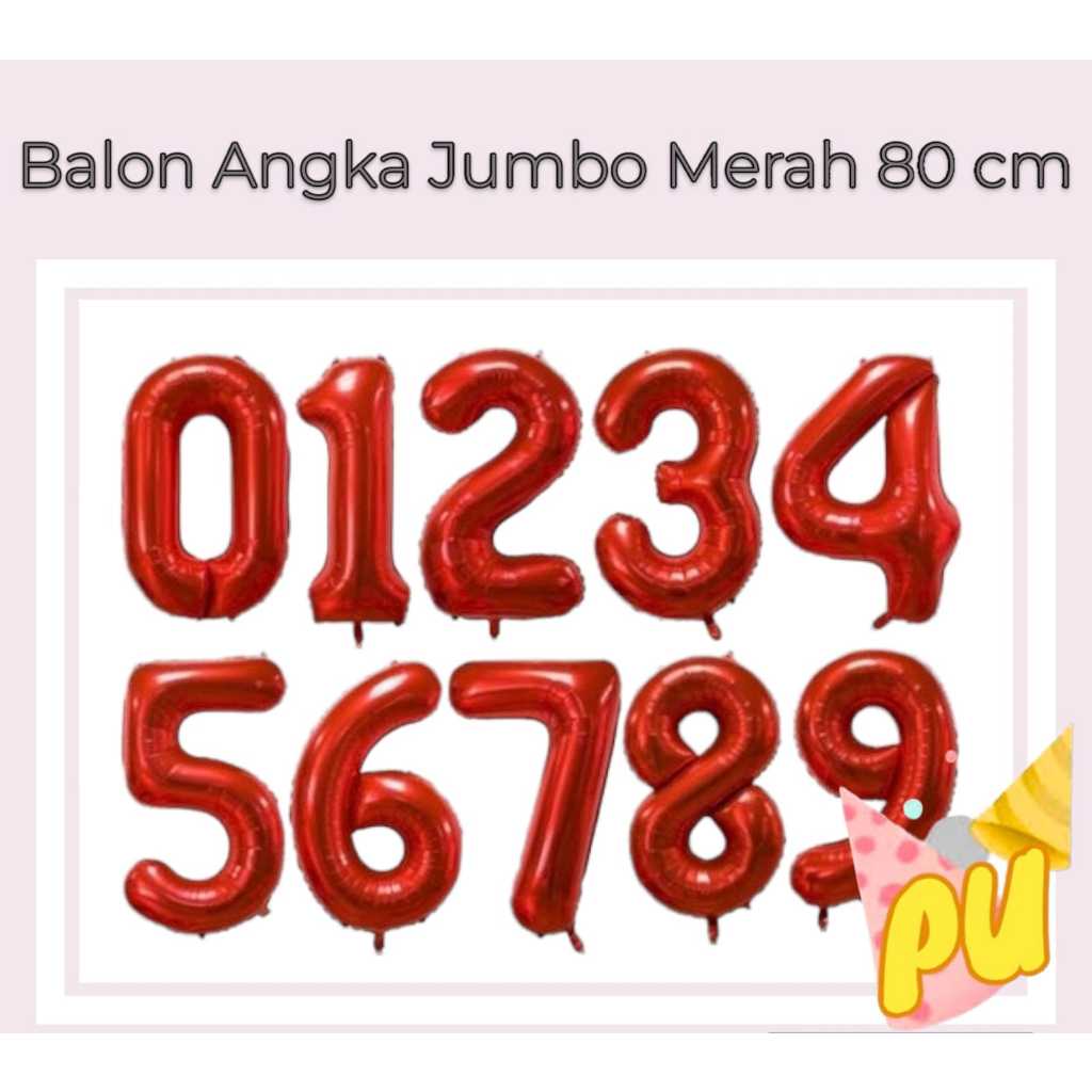 Jual Balon Angka Jumbo 80 Cm MERAH / Balon Foil Angka 80cm / Balon ...
