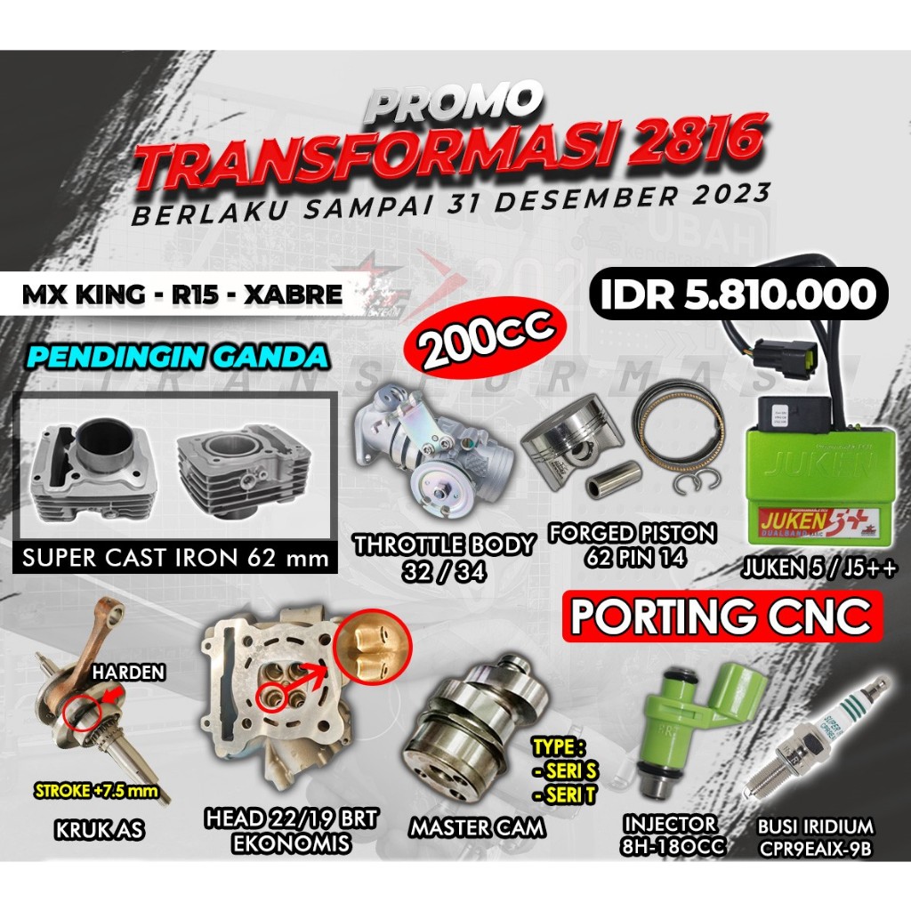 Jual PAKET BORE UP BRT MX KING R15 XABRE 200 CC | Shopee Indonesia