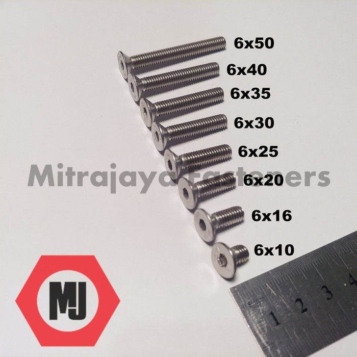 Jual Baut JF Countersunk L M6x30 Verseng Stainless Steel 304 | Shopee Indonesia