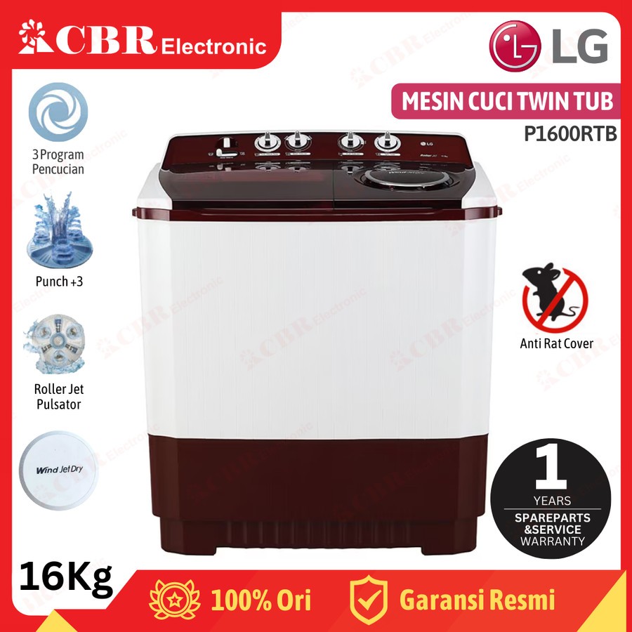 Jual Mesin Cuci LG 2 Tabung 16 Kg P1600RTB | Shopee Indonesia