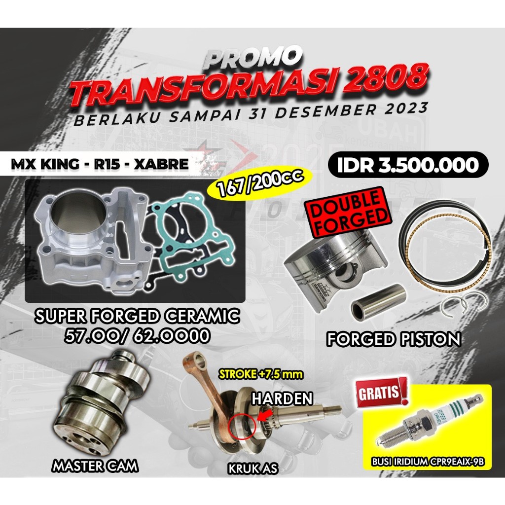 Jual PAKET BORE UP BRT MX KING R15 XABRE 167/200 CC TANPA HEAD | Shopee ...