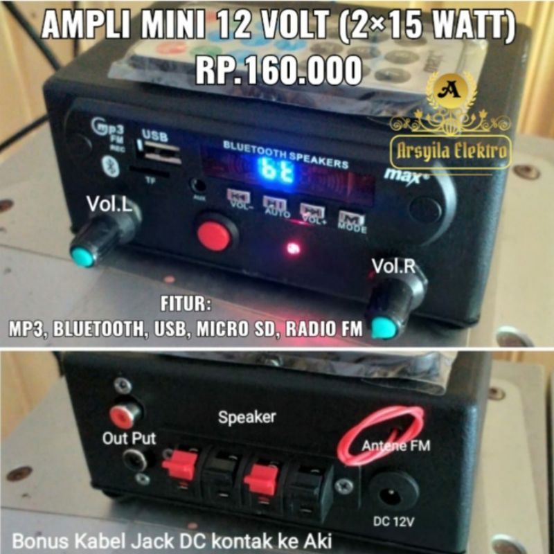 Jual POWER AMPLIFIER / AMPLI MINI 12 VOLT MP3 BLUETOOTH USB MICRO SD ...