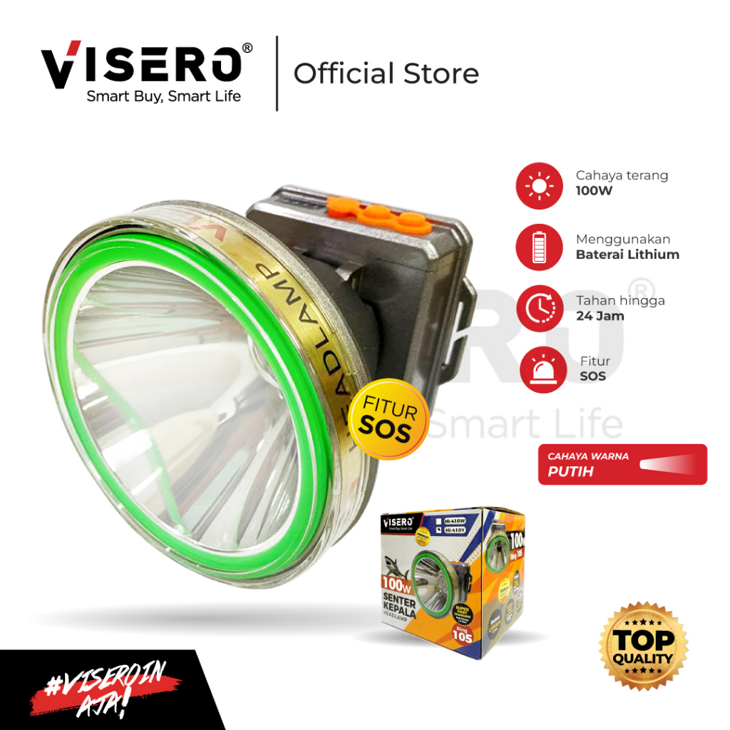 Jual Senter kepala Premium 100W Visero Cahaya Putih (HI-410W) | Shopee ...