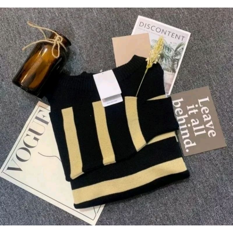 Jual Sweater Rajut Garis Garis Knit Korean Style Atasan Rajut Oversize ...