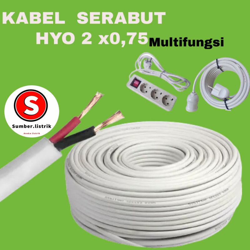 Jual KABEL LISTRIK SERABUT 2X0,75 TEBAL PUTIH / HITAM PERMETER | Shopee Indonesia