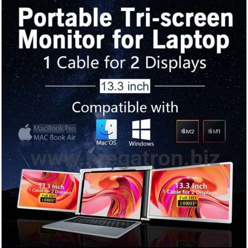 Jual Portable Triple Screen Monitor 13 inch (cocok untuk Laptop 13-17 ...