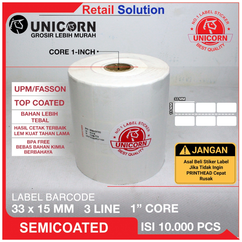 Jual Stiker Label Barcode Semicoat 33x15 mm / 33 x 15 mm / 33x15mm ...