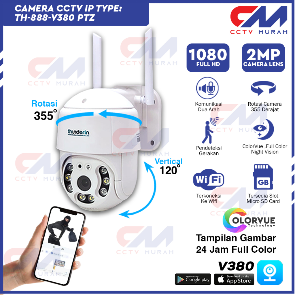 Jual CCTV WIFI Camera IP PTZ 2MP, 1080 Full HD, Full Color, CCTV ...