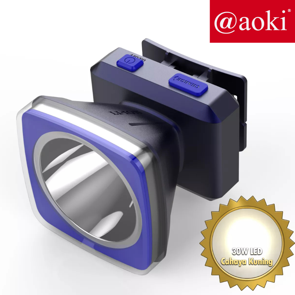 Jual SENTER KEPALA LED 30W AOKI AK-3690K CAHAYA KUNING JARAK JAUH - BISA DI CAS INPUT Type-C ...