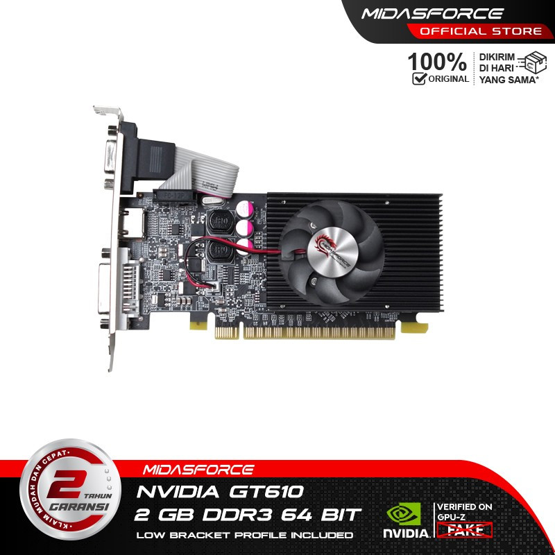 Jual VGA Midasforce GT610 Ddr3 64bit 2gb LP - Nvidia Gt 610 2 gb LowProfile | Shopee Indonesia
