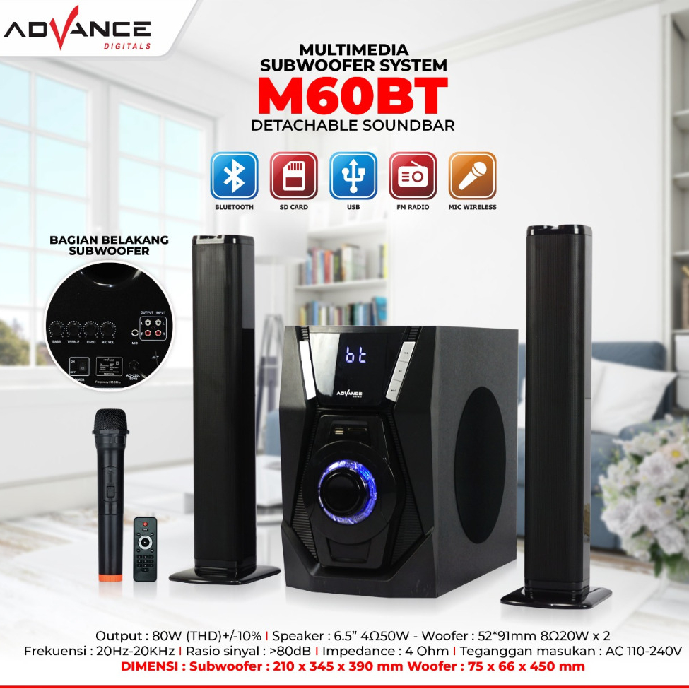 Jual SPEAKER AKTIF SOUNDBAR BLUETOOTH ADVANCE M60BT/SPEAKER + MIC dan REMOTE ADVANCE M60BT ...