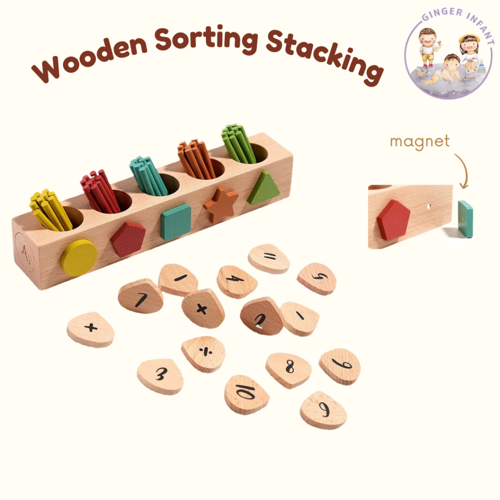 Jual GINGERINFANT sorting & counting toy wooden sorting stick picking ...