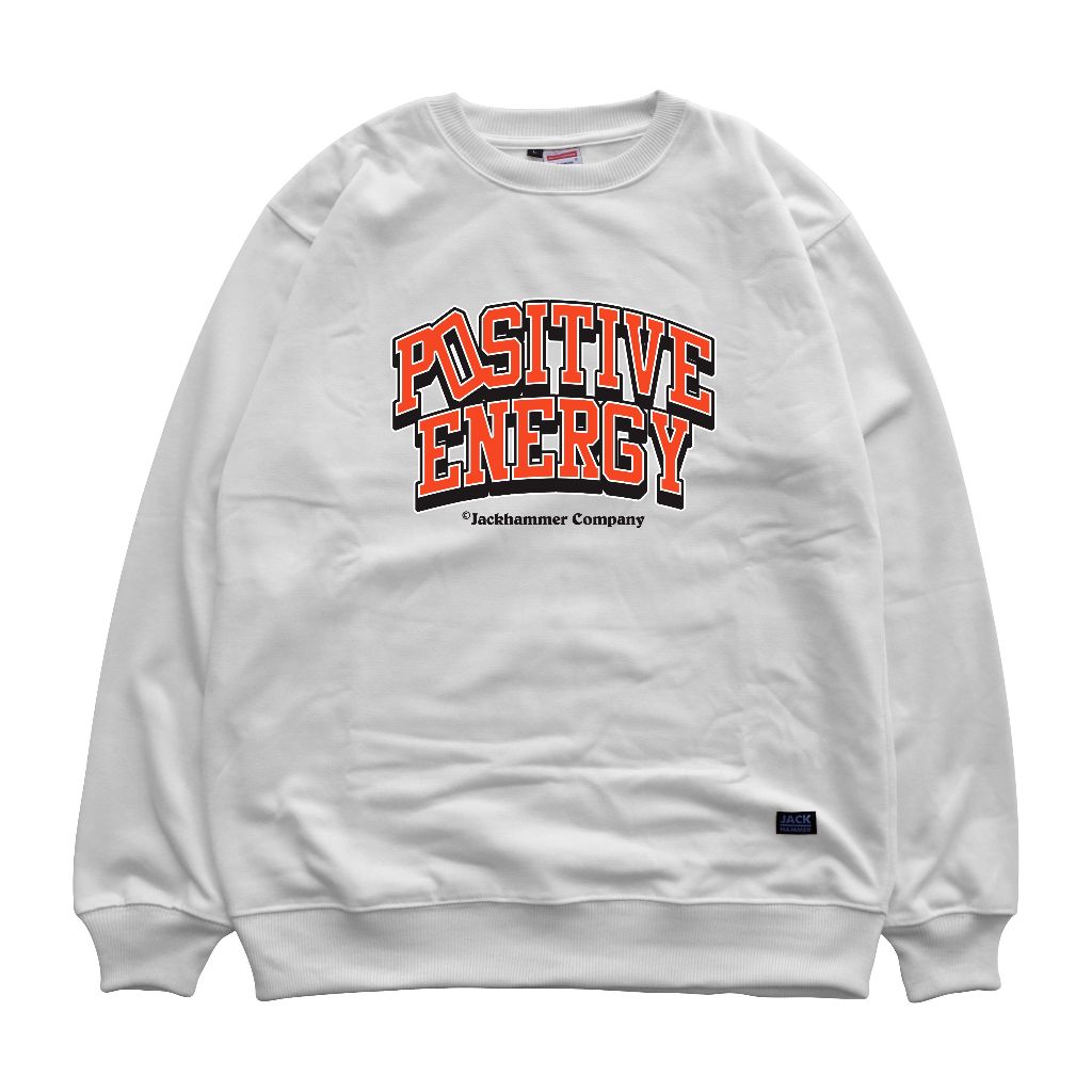 Jual Jackhammer Sweater Crewneck Putih Positive Energy | Shopee Indonesia