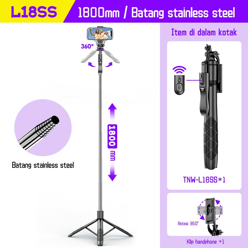 Jual TNW L16 Tongsis Tripod Bluetooth Selfie Stick Remote Tripod HP ...