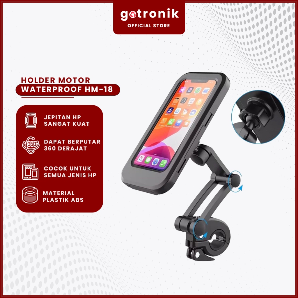 Jual Holder Hp Motor Waterproof HM18 Tempat dudukan Hp di stang Sepeda Anti Air Stand Handphone ...