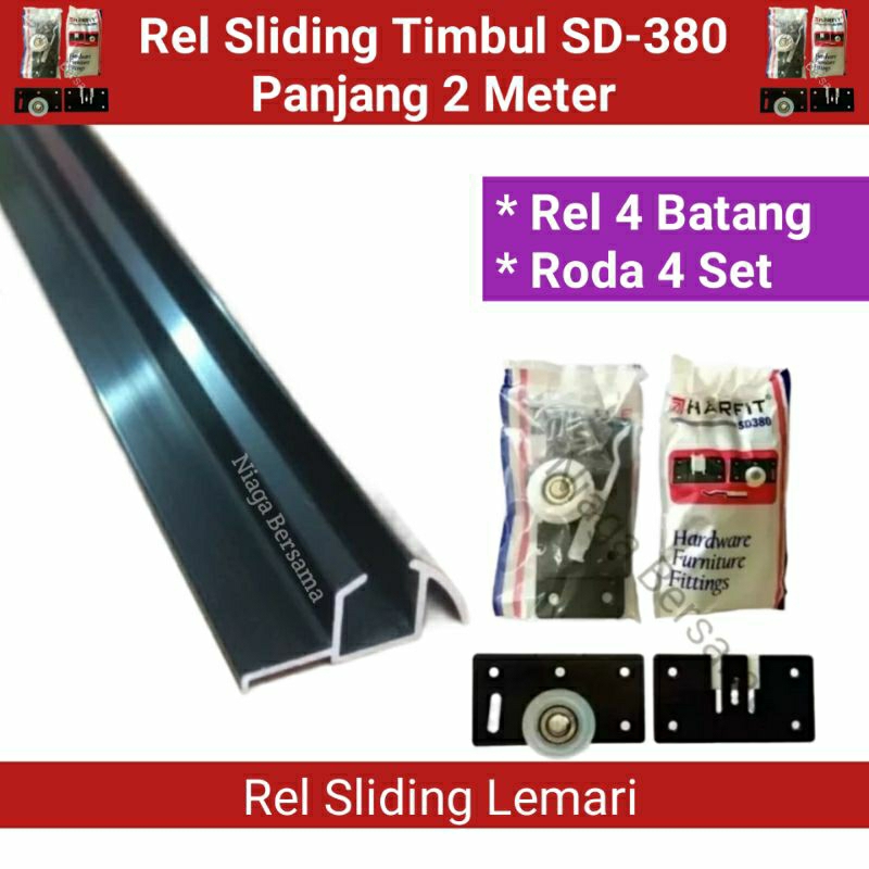 Jual Rel Sliding Timbul SD 380 Lemari 2 Meter 4 Batang Plus Roda Pintu Geser | Shopee Indonesia