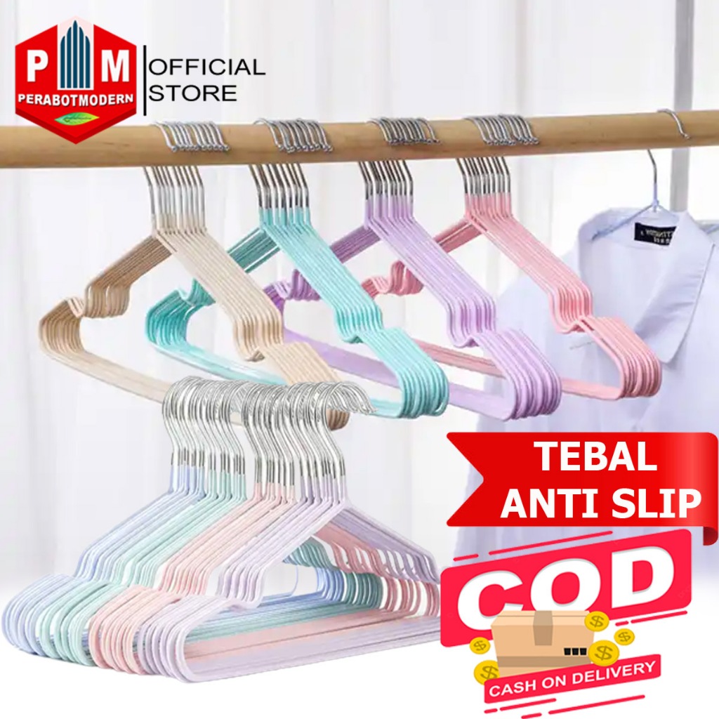 Jual Hanger Anti Slip tebal SET 10PCS Gantungan Baju Warna Tebal Anti ...