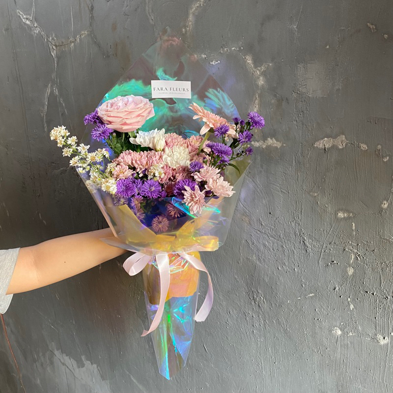 Jual (Fresh mix hologram) Bouquet aster fresh l baby breath fresh ...