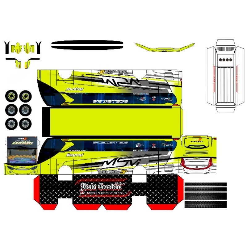 Jual STIKER MINIATUR BUS TERMURAH POLA PAPERCRAFT BUS MINIATUR SKALA 50 ...