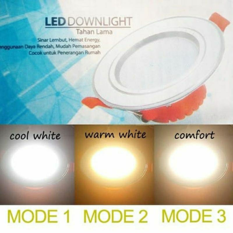 Jual LAMPU DOWNLIGHT LED 3 IN 1 ( 3 WARNA/ CAHAYA ) 220 VOLT 5 WATT ...