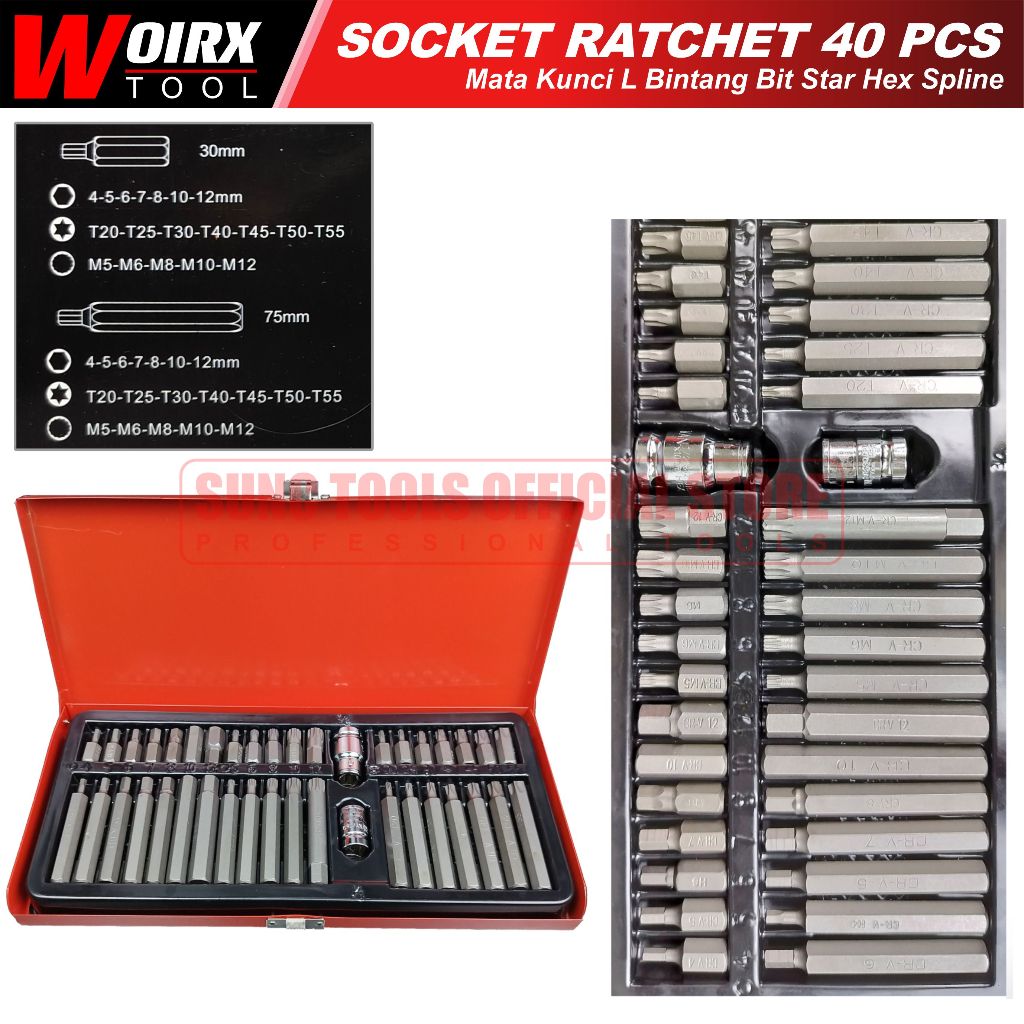Jual Mata Kunci L Bintang Bit Star Hex Spline Set 40pcs 40 PCS | Shopee ...
