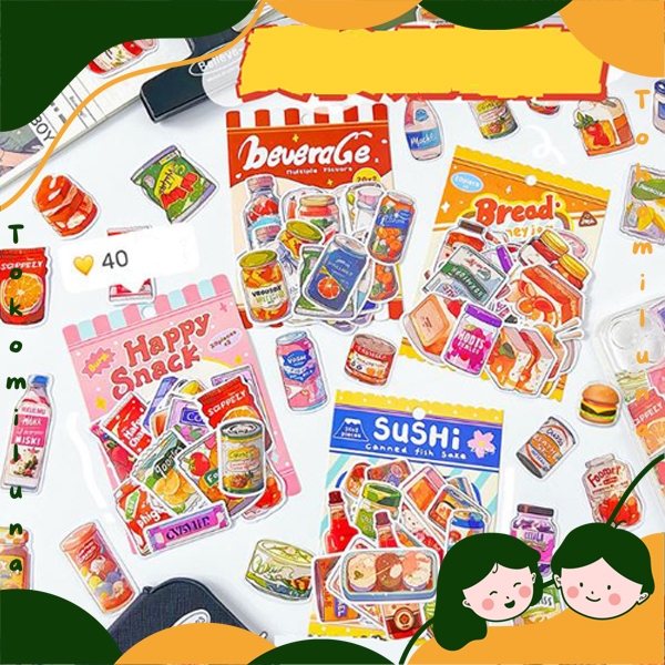 Jual 1 set isi 4 lembar sticker food paradise vintage retro vibe deco ...