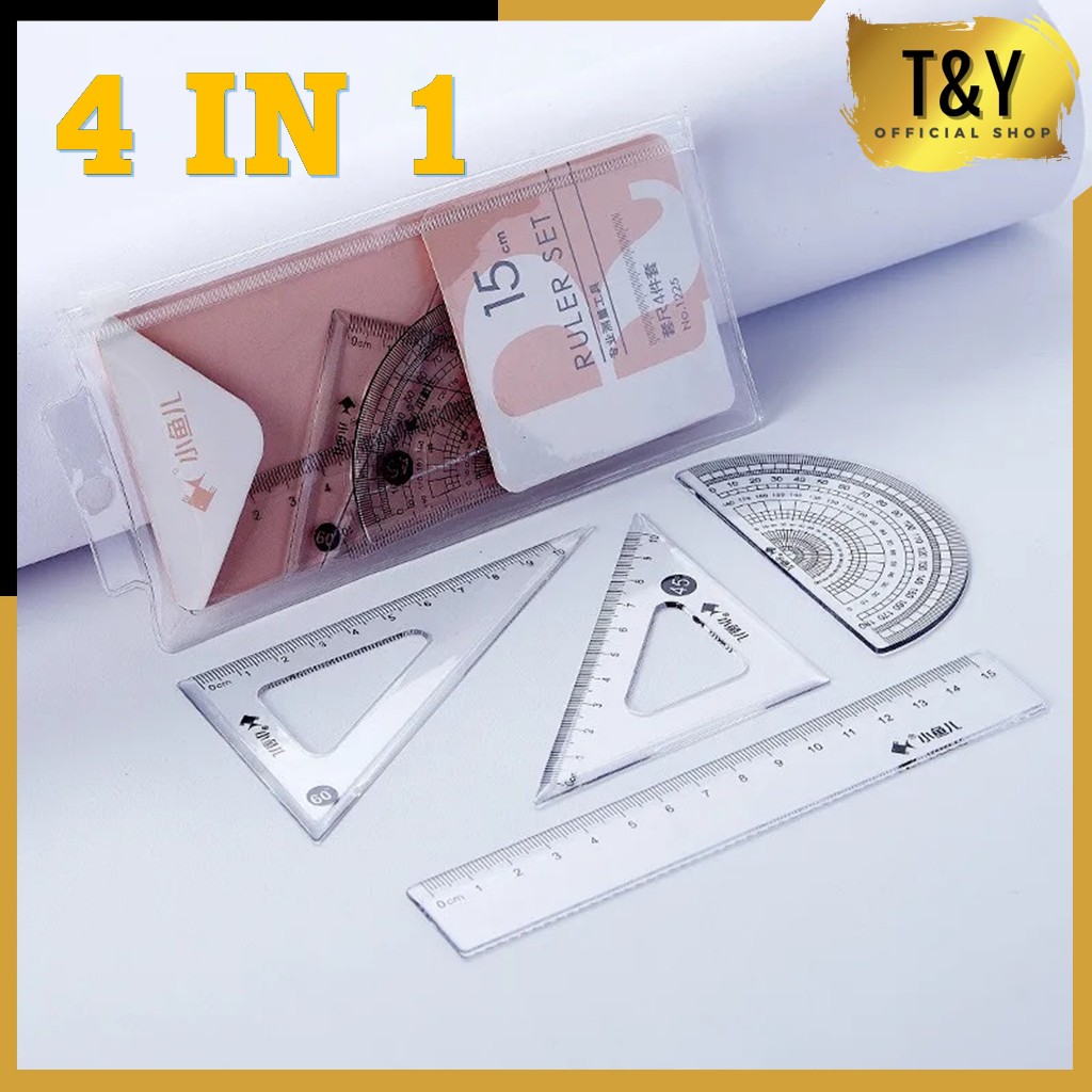 Jual T&Y Penggaris Set 4IN1 Panjang 15Cm Penggaris Bening Sekolah Isi 4 ...