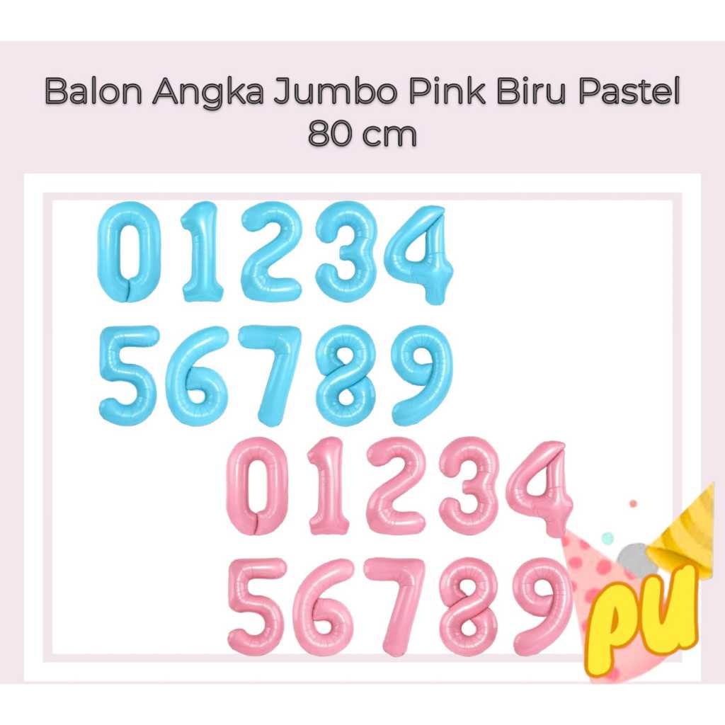 Jual Balon Angka Pink Pastel Jumbo 80 cm / Balon Angka Biru Pastel ...