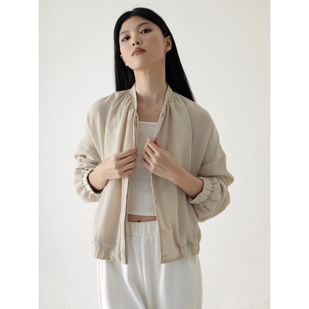 Jual InKano - Pane Jacket - jaket wanita tipis dengan serat kain bertekstur, kancing depan, dan ...