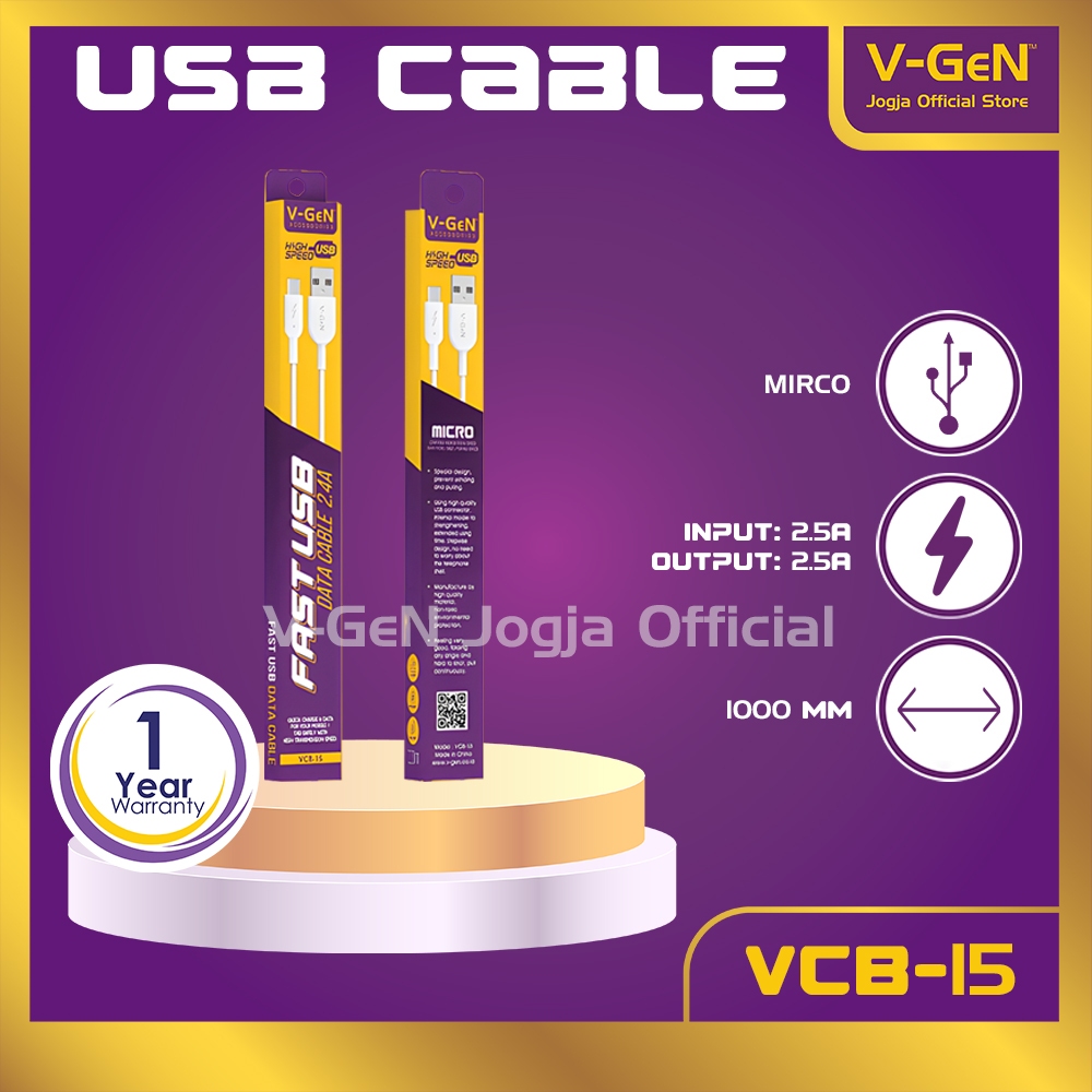 Jual Kabel Micro USB V-GeN VCB-15 2.4A Fast Charging 1 Meter | Shopee ...