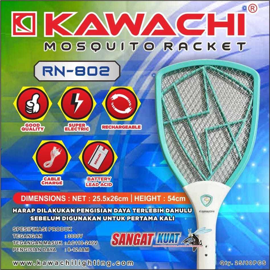 Jual Kawachi Raket Nyamuk Listrik 2 in 1 Dengan Senter LED 5W RN 802 ...