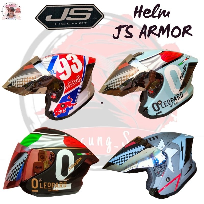 Jual original helm JS ARMOR yakuza HALF FACE motif visor iridium silver ...