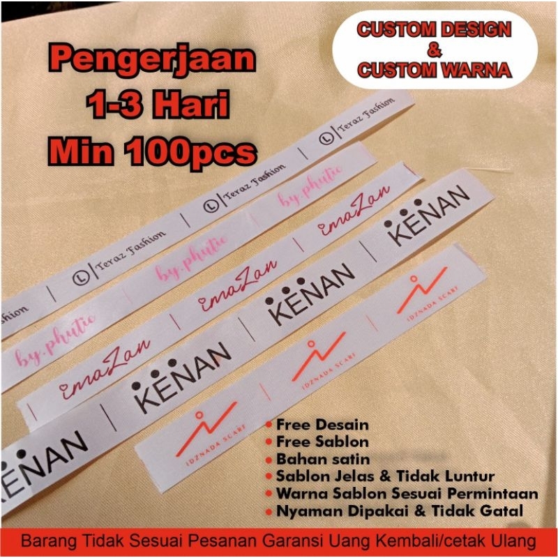 Jual label satin putih(minimal 100pcs) free desain/label satin label ...