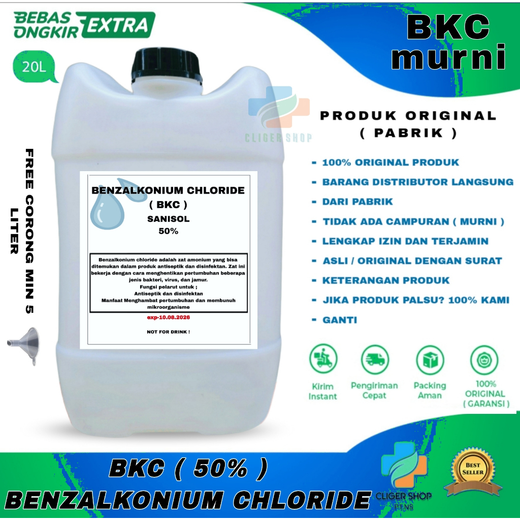 Jual BENZALKONIUM CHLORIDE 50% 20 LITER / SANISOL BKC 50% 20 LITER ...