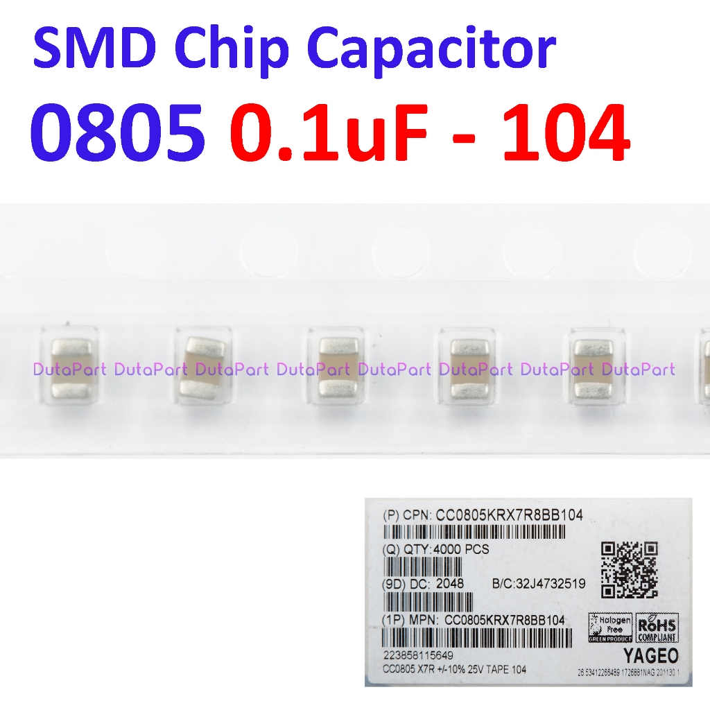 Jual SMD Chip Capacitor 0805 0.1uF 100nF 104 X7R Kapasitor SMT | Shopee Indonesia